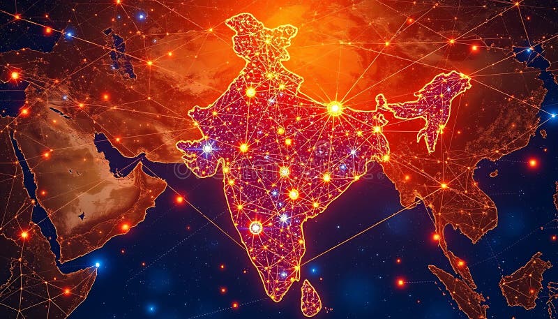 India Connected Network Technology Map with Digital Data Points ...