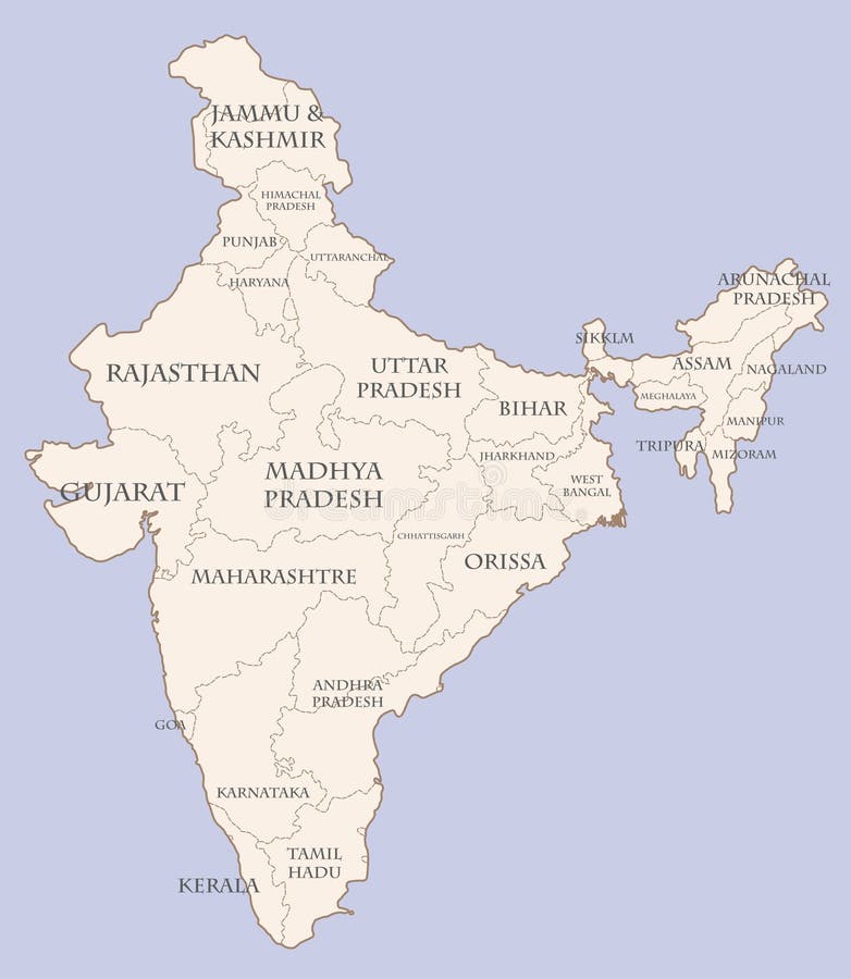 India Contour Map with States Stock Vector - Illustration of element ...