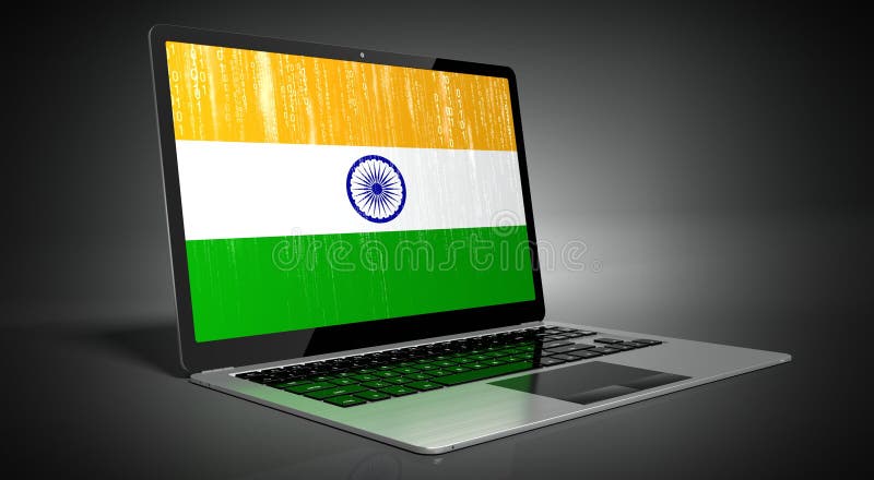 India - Country Flag and Binary Code on Laptop Screen Stock ...