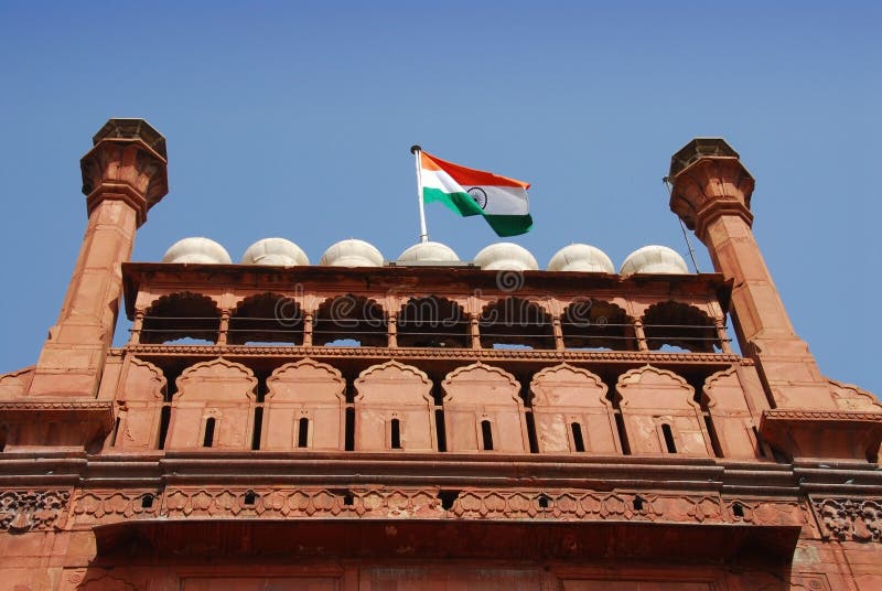 Red Fort of Delhi stock image. Image of flag, fort, fortification ...