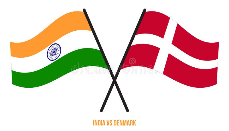 India and Denmark Flags Crossed and Waving Flat Style. Official ...