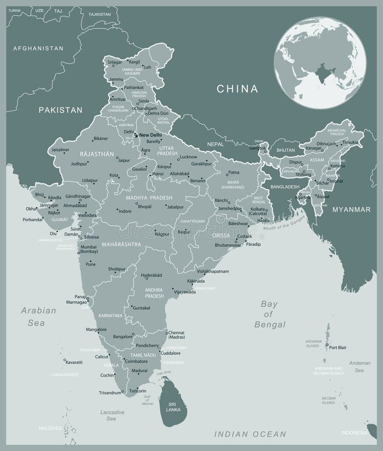 India - Detailed Map with Administrative Divisions Country. Vector ...