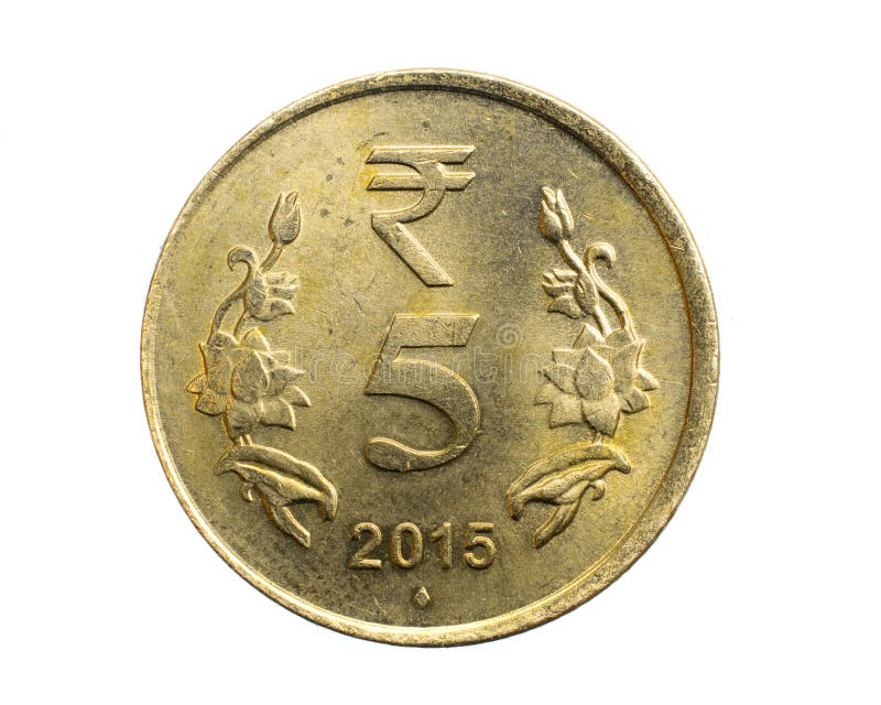 India Five Rupees Coin on White Isolated Background Stock Photo - Image ...