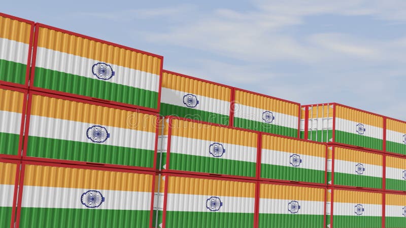 India Flag Containers are Located at the Container Terminal. Concept ...