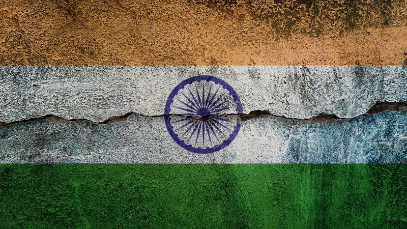 India Flag on Cracked Wall. Earthquake or Drought Concept Stock ...