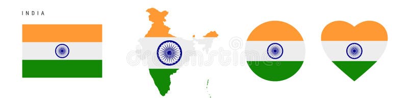 India Flag in Different Shapes Icon Set. Flat Vector Illustration Stock ...