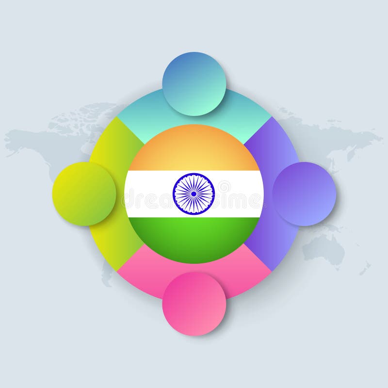 India Flag with Infographic Design Isolated on World Map Stock Vector ...