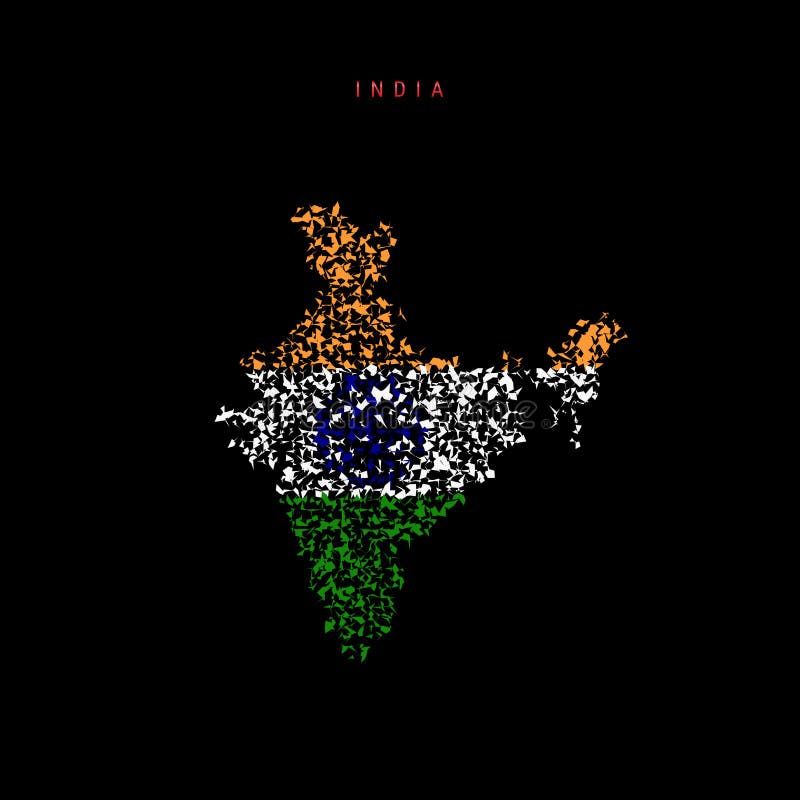 India Flag Map, Chaotic Particles Pattern in the Indian Flag Colors ...
