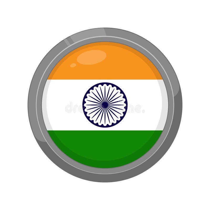 India Flag. Round Glossy. Silver Frame Stock Vector - Illustration of ...