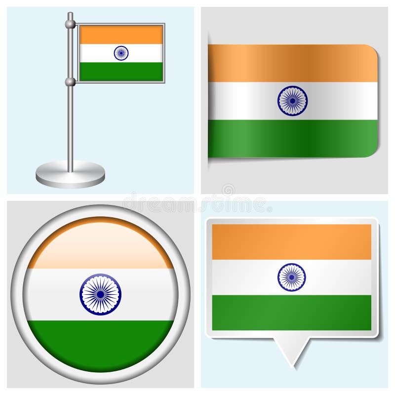 India Flag - Set of Sticker, Button, Label Stock Vector - Illustration ...