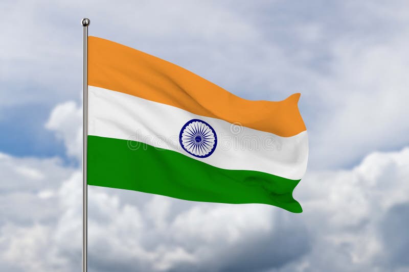 India Flag on Sky Background. 3D Illustration Stock Illustration ...