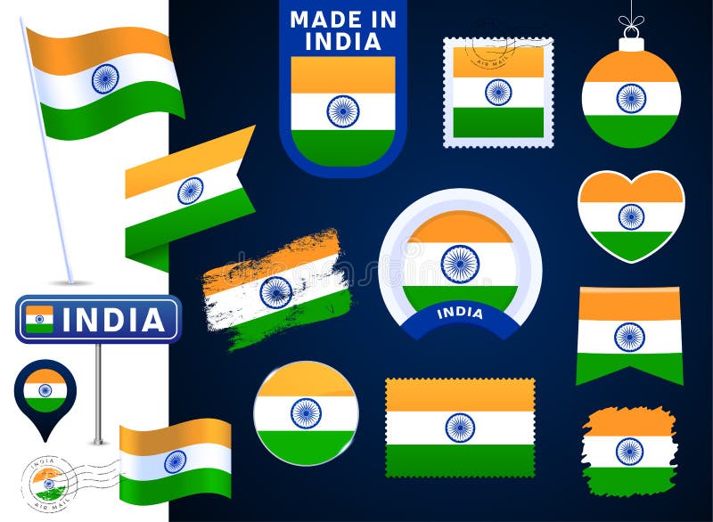India Flag Vector Collection. Big Set of National Flag Design Elements ...