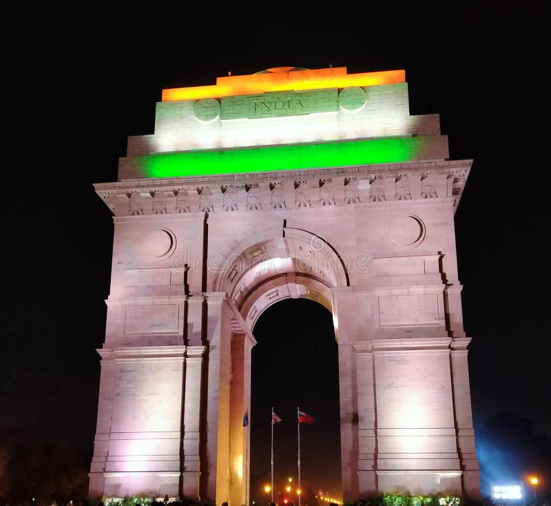 View of India Gate at Night Time. Delhi India Editorial Photography ...