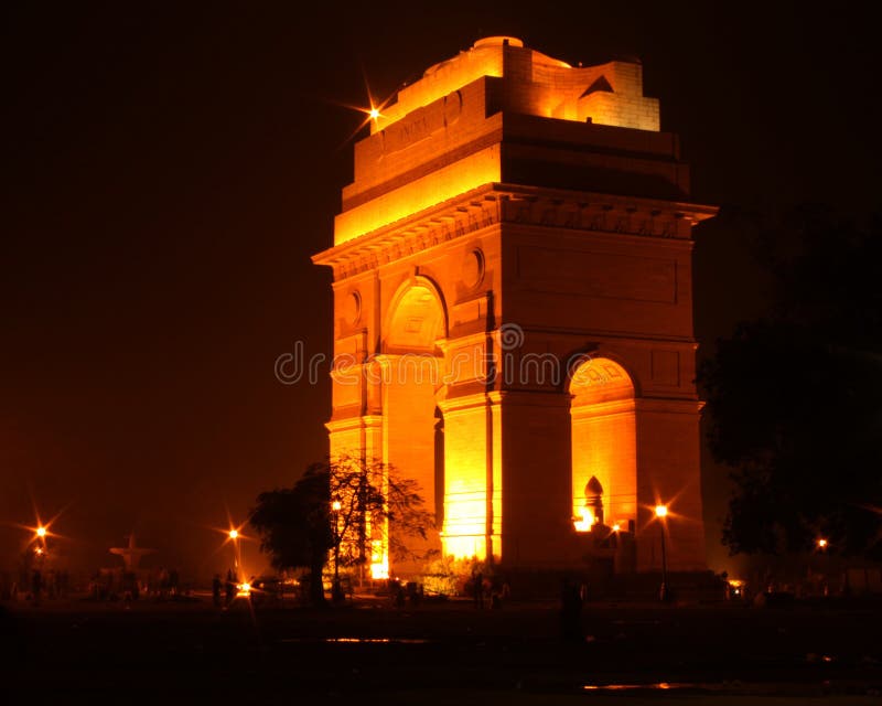 India Gate, New Delhi at Night Stock Photo - Image of star, history ...