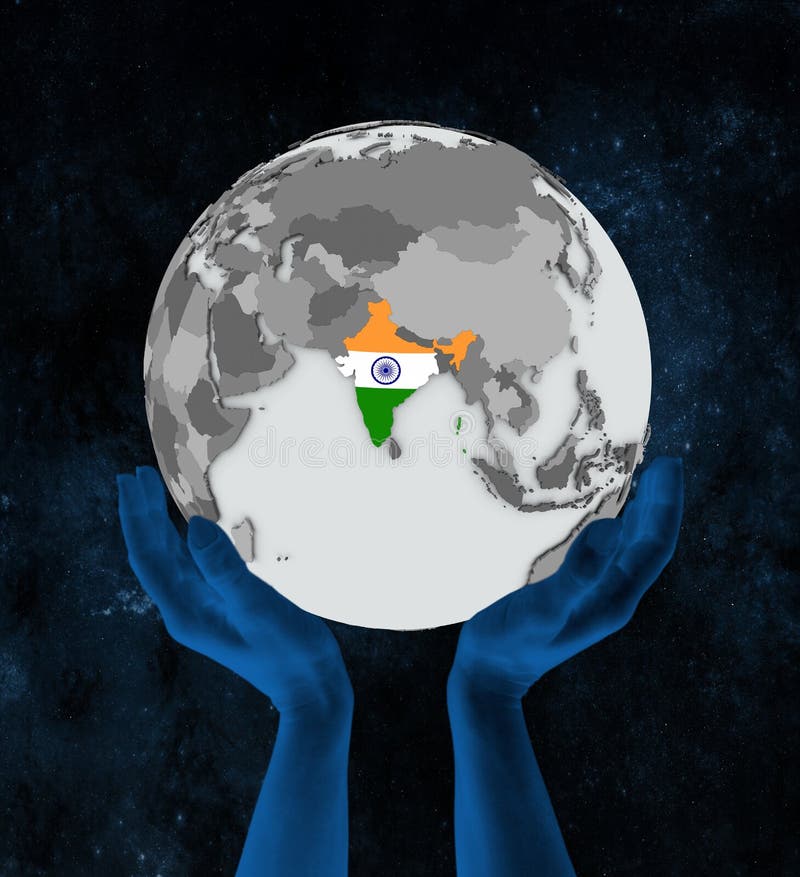 India on globe in hands stock illustration. Illustration of globe ...
