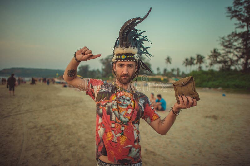 India, Goa - November 26, 2016: Man in an Indian Cap Goes Along the ...