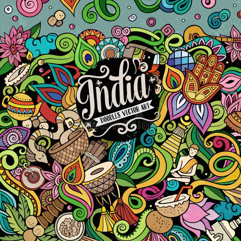 India Hand Drawn Vector Doodles Illustration. Indian Frame Card Design ...