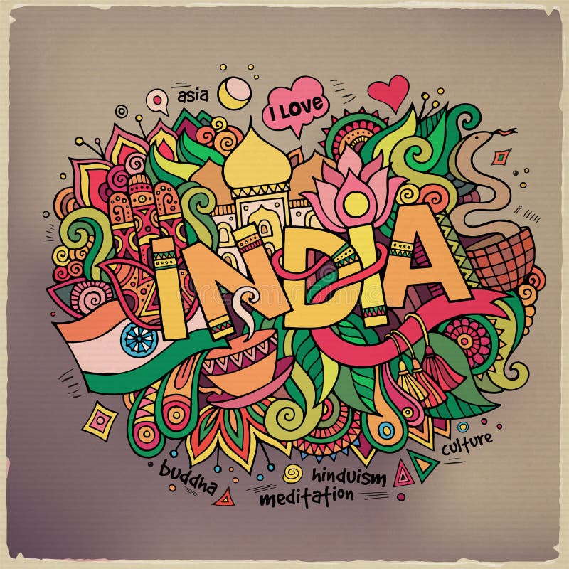 India Hand Lettering and Doodles Elements Stock Vector - Illustration ...