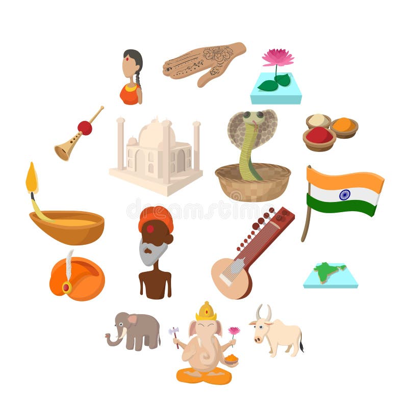 India icons cartoon stock vector. Illustration of palace - 131888367