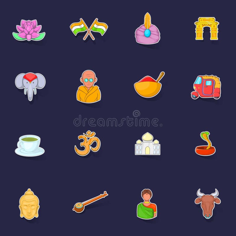 India Icons Set Vector Sticker Stock Vector - Illustration of buildings ...