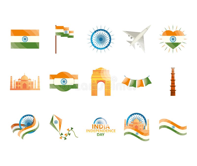 India Independence Icon Set Stock Vector - Illustration of freedom ...