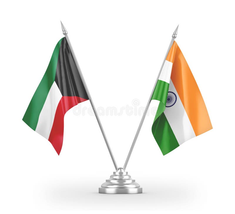 Kuwait And India Flags Crossed And Waving Flat Style. Official ...
