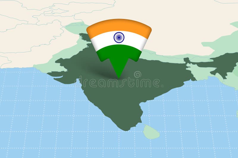 India Location Highlighted on Asian Map with Flag Icon Stock ...
