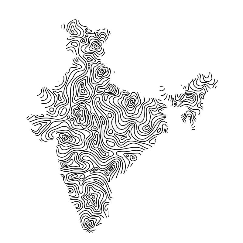 India Map from Black Isolines or Level Line Geographic Topographic Map ...