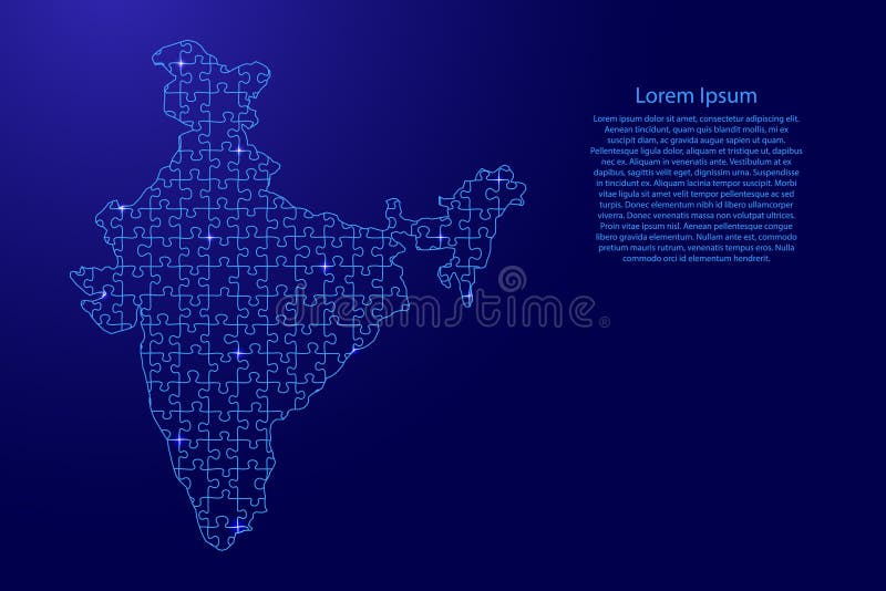 India Map from Blue Pattern from Composed Puzzles and Glowing Space ...