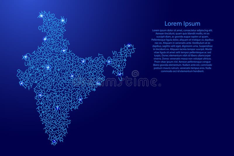 India Map from Blue Pattern Latin Alphabet Scattered Letters and ...