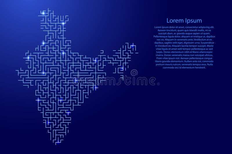 India Map from Blue Pattern of the Maze Grid and Glowing Space Stars ...