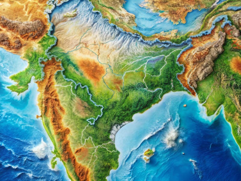 India Map Detailed Geographical Features Rule of Thirds Composition for ...
