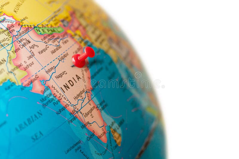 India Map. Earth Globe Close Up with a Red Pin in. Stock Image - Image ...