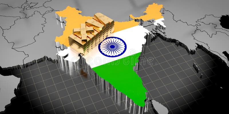 India Map and Flag, Gold Ingots - 3D Illustration Stock Illustration ...