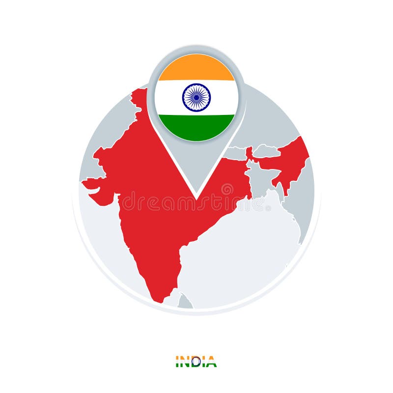 India Map and Flag, Vector Map Icon with Highlighted India Stock Vector ...