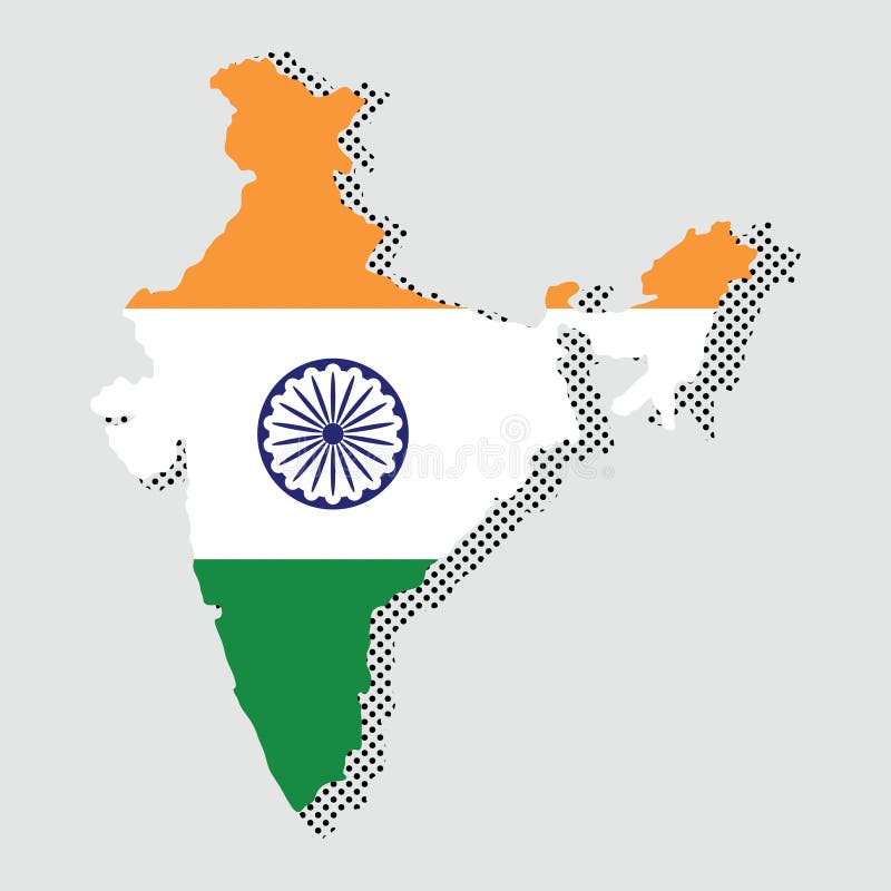 India Map with India Flags and Black Halftone Dotted Shadow ...
