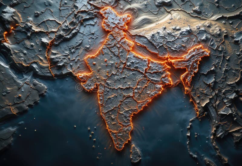India Map with Glowing Edges and Cracked Earth Texture Visual Stock ...