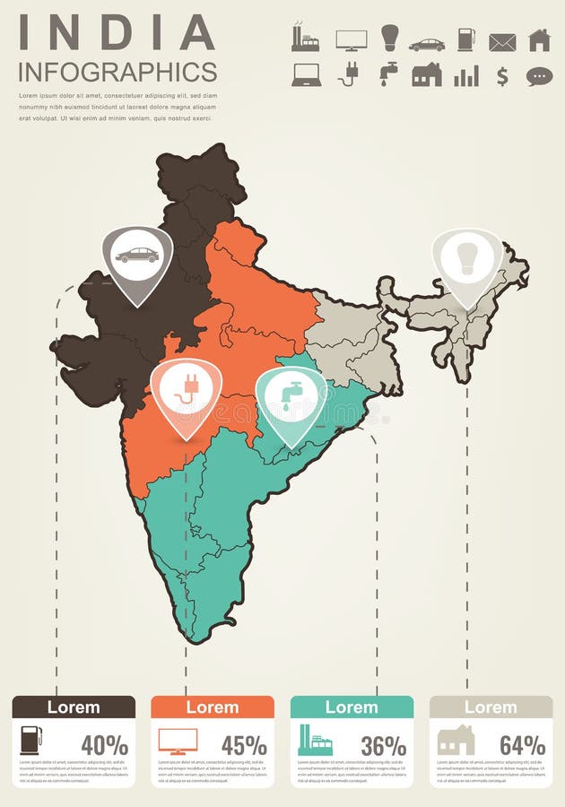 India Map with Infographic Elements. Infographics Layouts Stock Vector ...