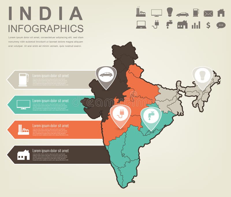 India Map with Infographic Elements. Infographics Layouts Stock Vector ...