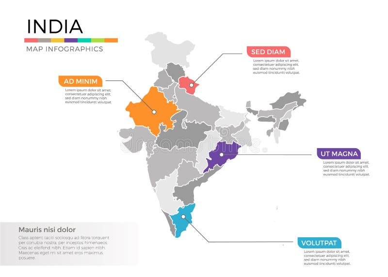 India Map Infographics Vector Template with Regions and Pointer Marks ...