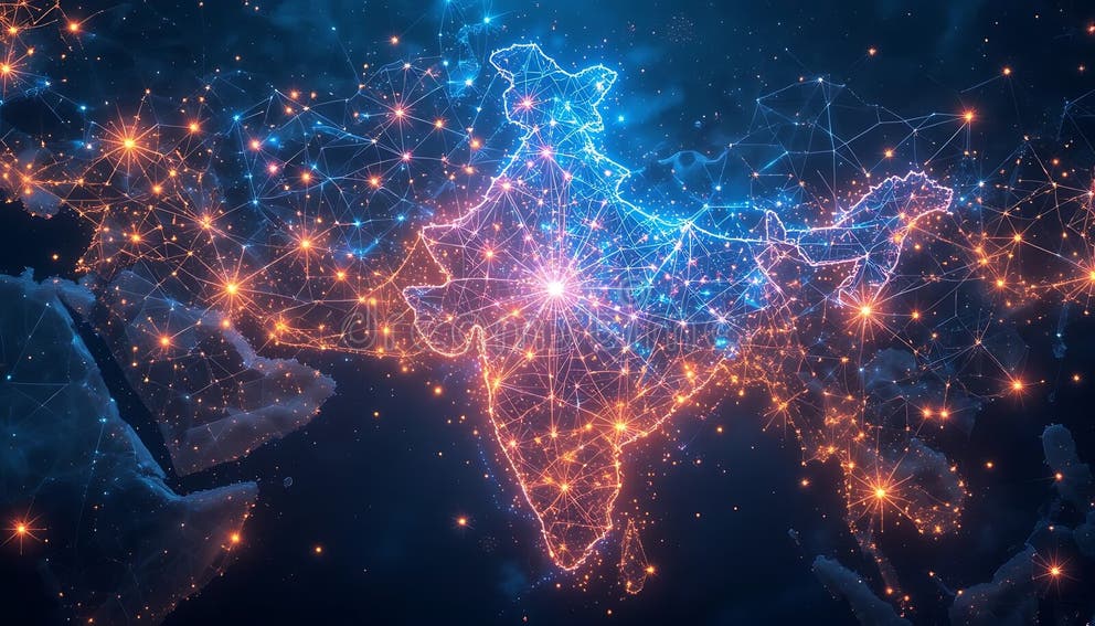 India Map with Network Connections and Glowing Points in Digital Design ...
