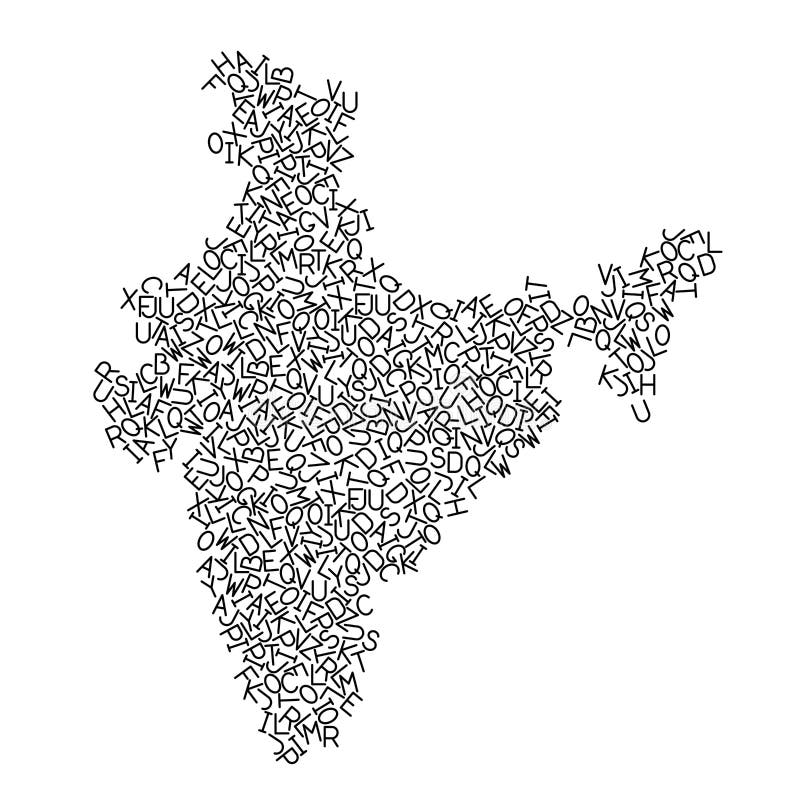 India Map from Black Isolines or Level Line Geographic Topographic Map ...