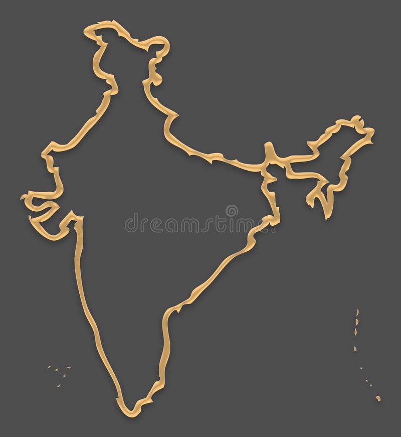 India Map in Picture Frame Look with Golden Brown Outline Shape Stock ...