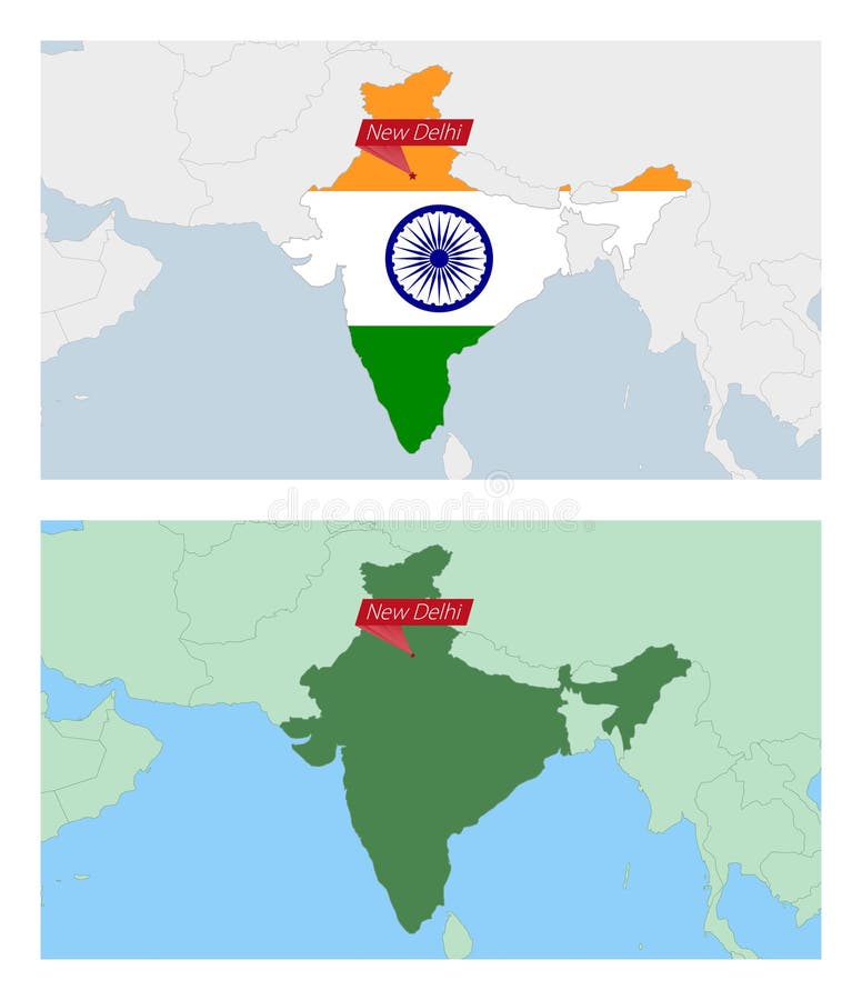 India Map with Pin of Country Capital. Two Types of India Map with ...