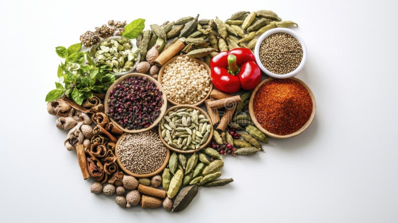 India Map Shaped Arrangement of Colorful Spices and Herbs on White ...