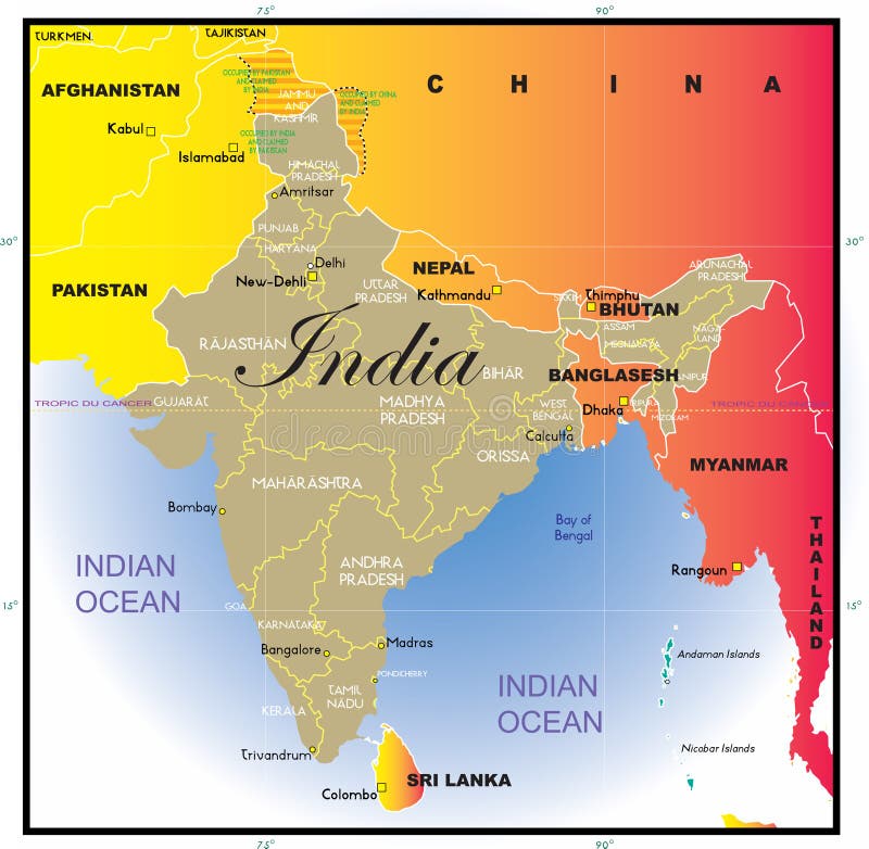 India map with states. stock vector. Illustration of afghanistan - 2183588