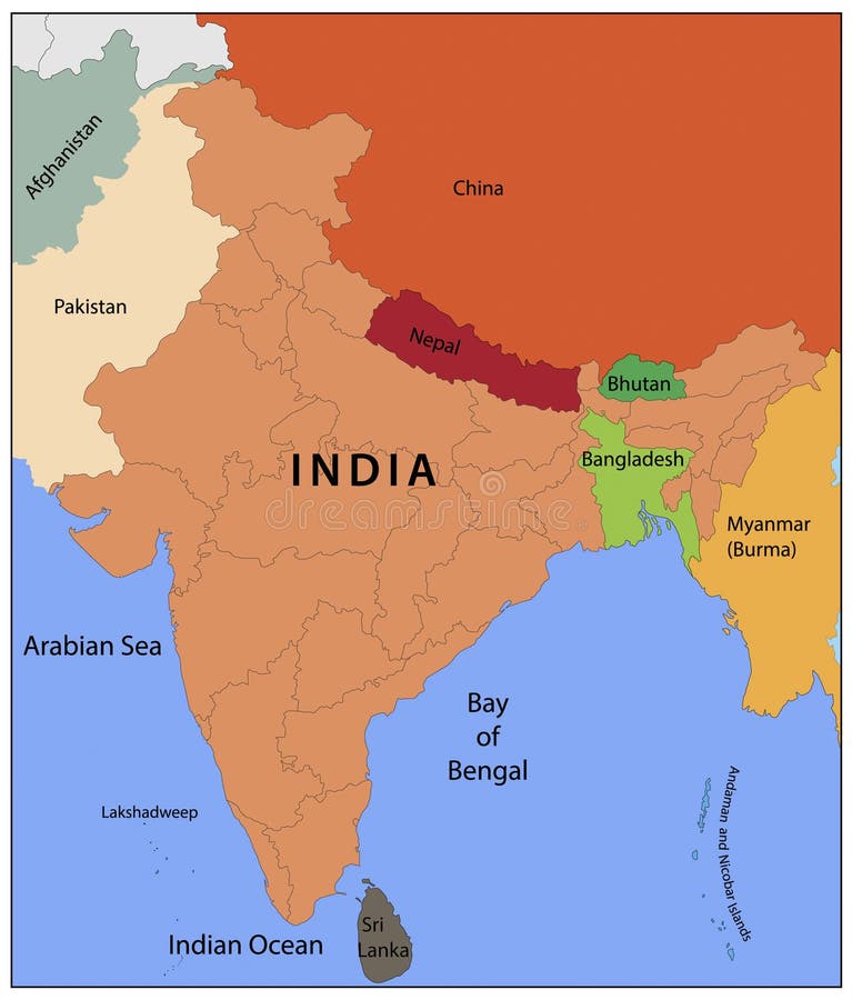 India Map. India Map with State Map Vector Illustration and All States ...