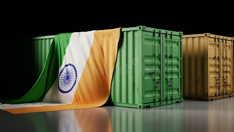 India National Flag and Container Box, 3d Rendering Stock Illustration ...