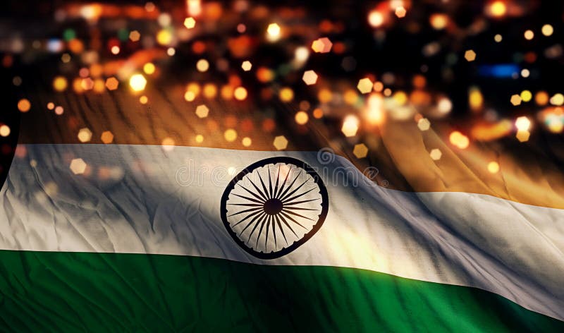 India National Flag Light Night Bokeh Abstract Background Stock Photo ...