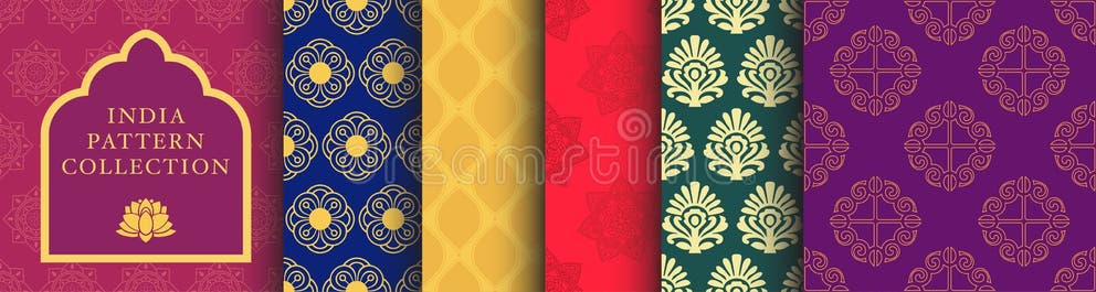 India Seamless Pattern Collection. Vector Graphics in Hindi Style ...